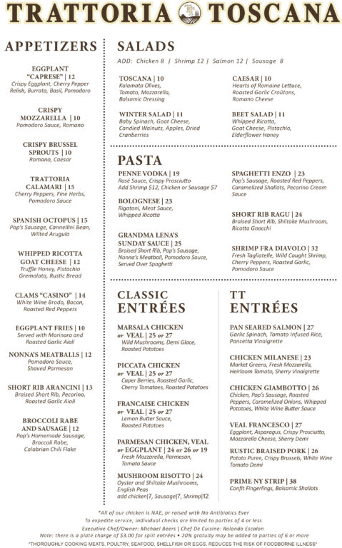 Menus - TRATTORIA TOSCANA