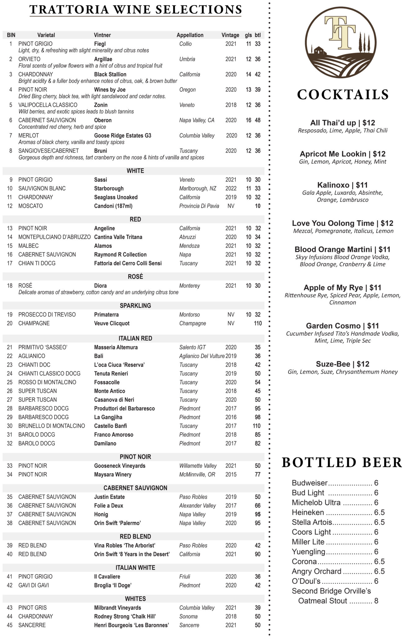 Menus - TRATTORIA TOSCANA